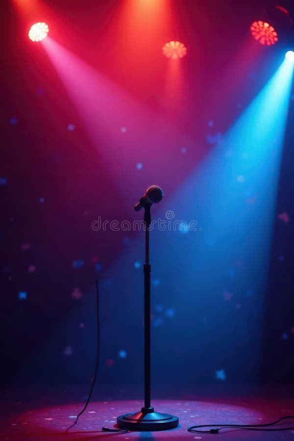 Single Microphone on Stage, Spotlights Shining , Microphone, Stage ...