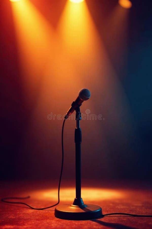 Single Microphone on Stage, Spotlights Shining , Microphone, Stage ...