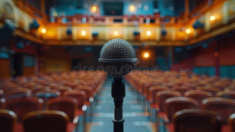 A Single Microphone on a Stage in a Theater before a Performance Stock ...