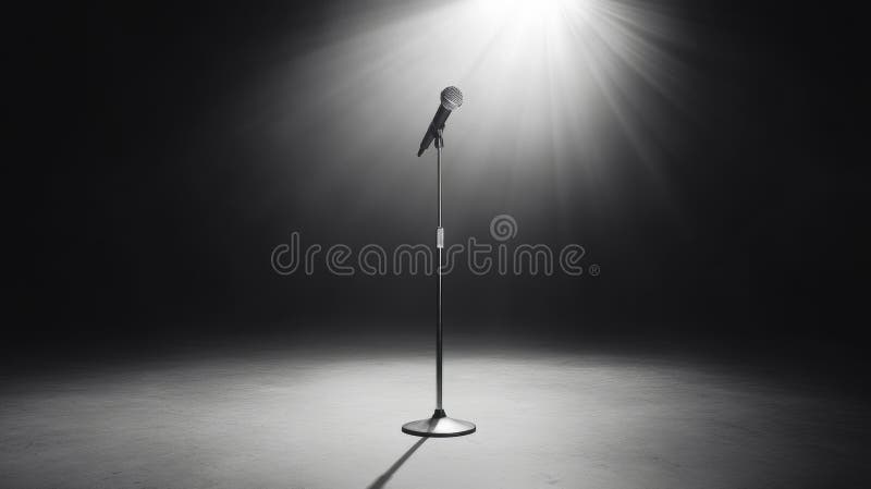 Single Microphone Stands on a Stage, Illuminated by a Dramatic ...