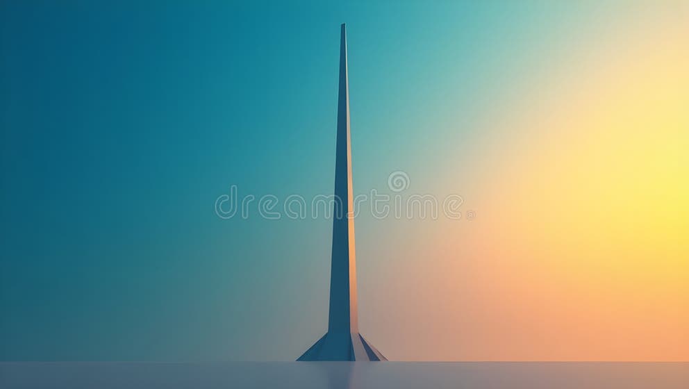 A Single Minimalist Tower Rising in a Bold Gradient Sky Background ...