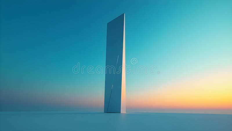 A Single Minimalist Tower Rising in a Bold Gradient Sky Background ...