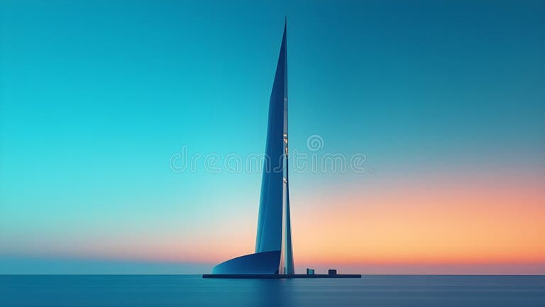 A Single Minimalist Tower Rising in a Bold Gradient Sky Background ...