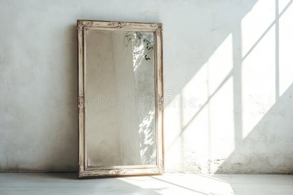 A Single Mirror Placed Against a Wall in a Room Stock Photo - Image of ...