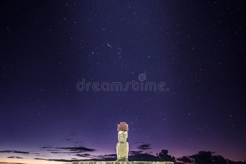 Single Moai at Night with Stars in the Sky Stock Image - Image of ...