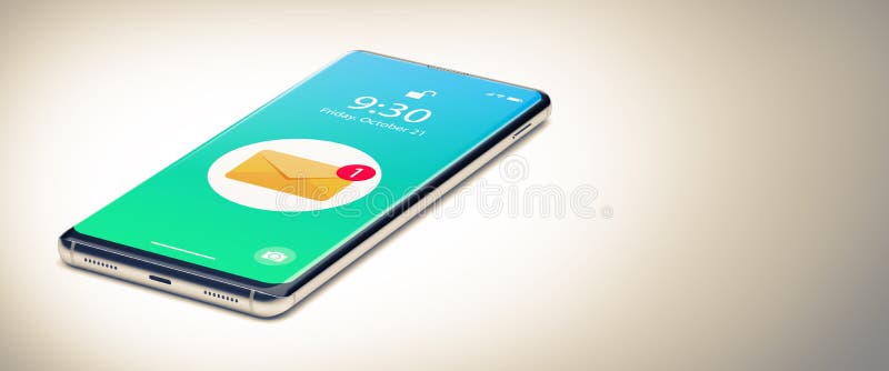 A Single Mobile Phone with Email Notification on Screen. Stock ...