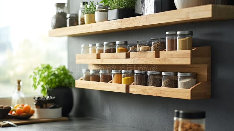 A Single Modular Spice Rack Styled in a Modern Kitchen with Natural ...