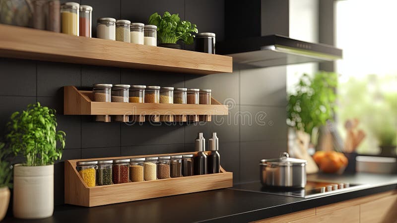 A Single Modular Spice Rack Styled in a Modern Kitchen with Natural ...