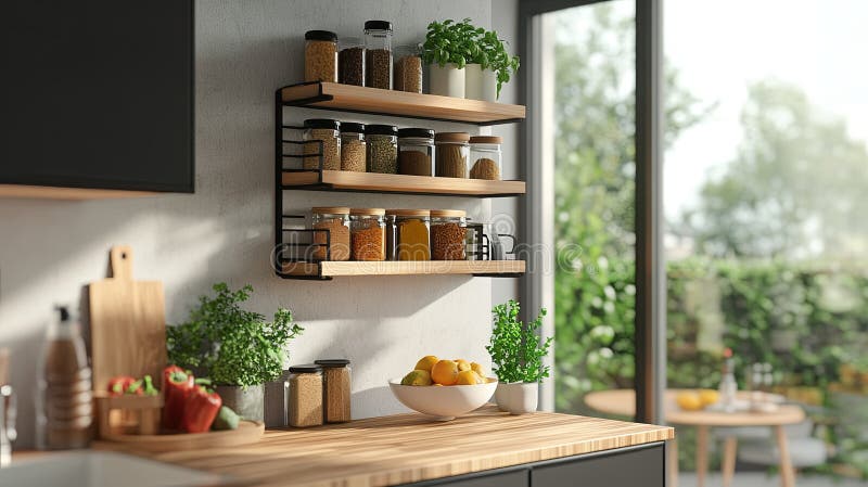 A Single Modular Spice Rack Styled in a Modern Kitchen with Natural ...