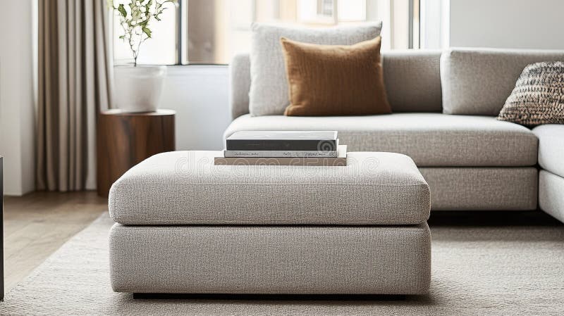 A Single Modular Storage Ottoman Styled in a Modern Living Room Stock ...