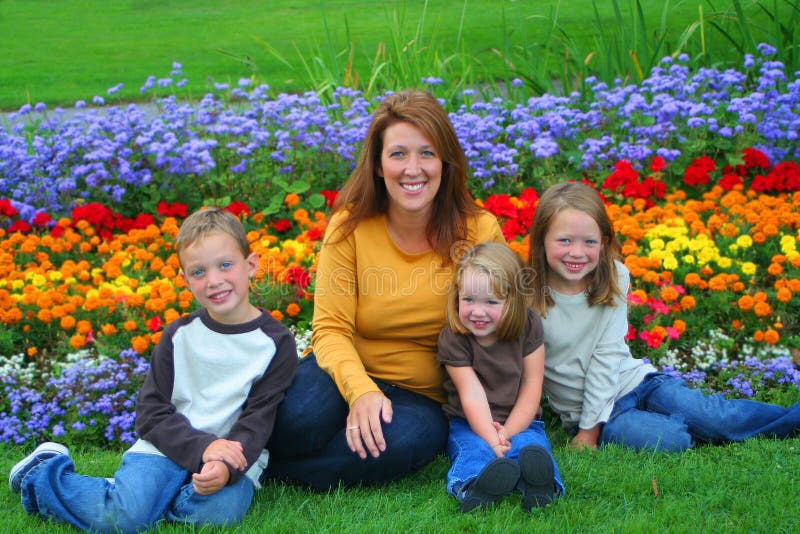 Single mom and kids stock photo. Image of girls, park - 6336562