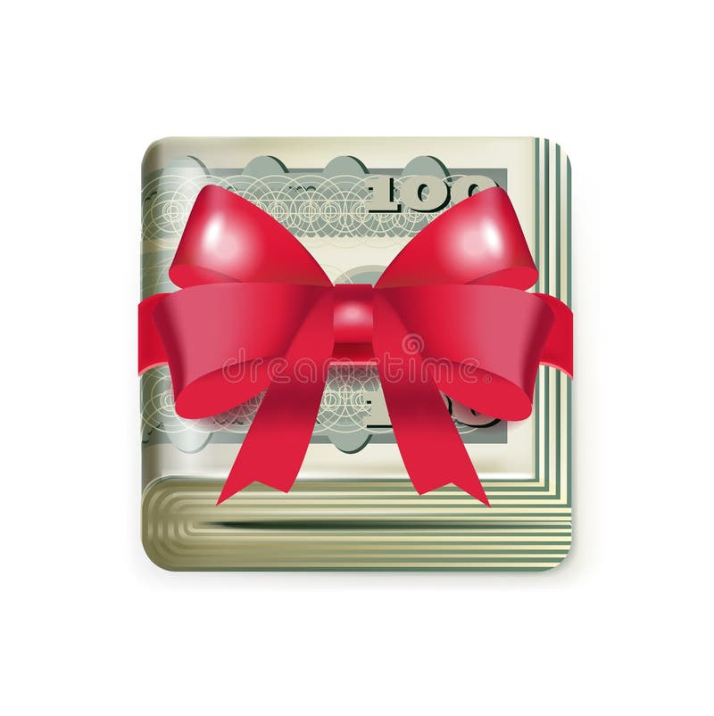 Single Money Stack Folded with Red Bow Isolated Stock Vector ...