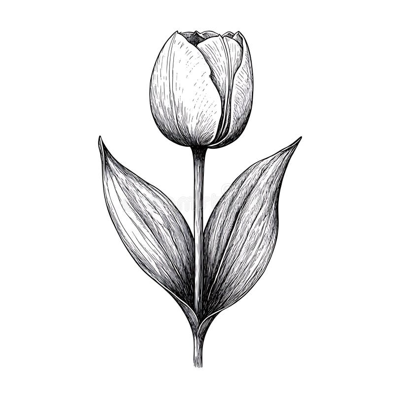 Single Monochrome Tulip Illustration Stock Illustration - Illustration ...