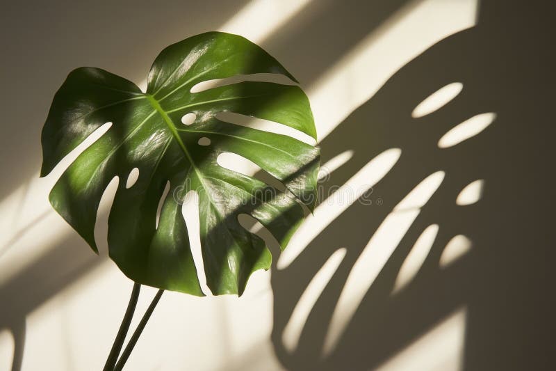 A Single Monstera Leaf Casts a Shadow on a White Wall Stock ...