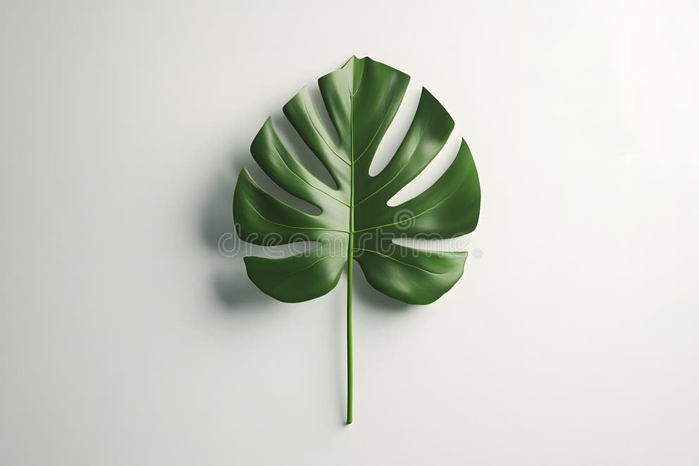 Single Monstera Leaf in a Simple, Flat Style, Placed on a White Background with No Shadows Stock ...