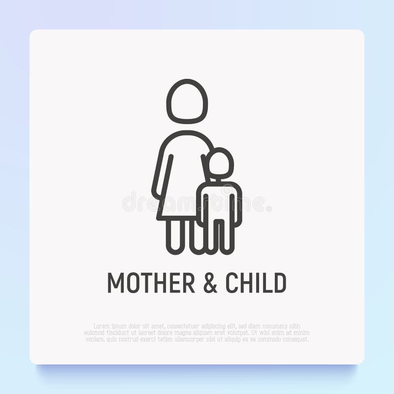 Single Mother and Child Thin Line Icon. Modern Vector Illustration ...