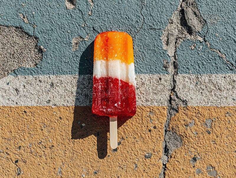 A Single, Multi-layered, Vibrant Popsicle on Cracked Concrete Under ...