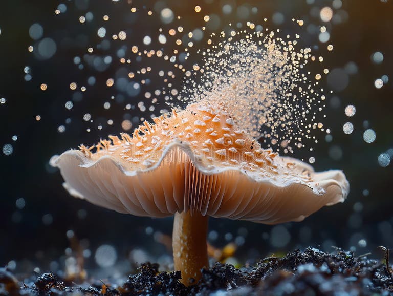 Macro Shot Captures a Mushroom Spore Releasing Delicate Particles in ...