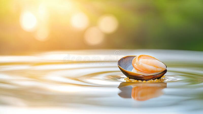 Single Mussel and Shrimp Resting on Saffron Rice in a Beautifully ...