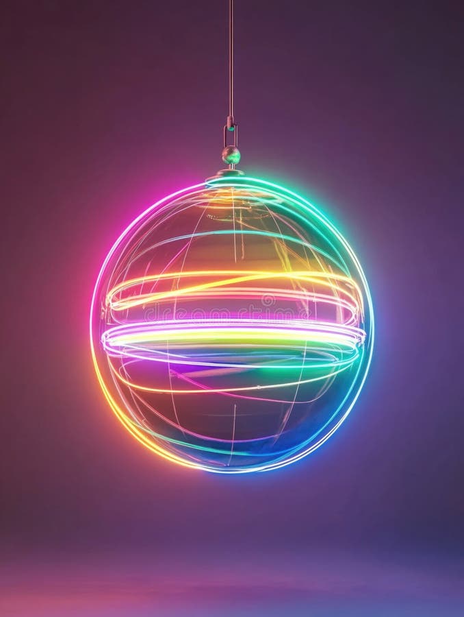 A Single Neon-colored Ball is Suspended from a String, Creating a ...