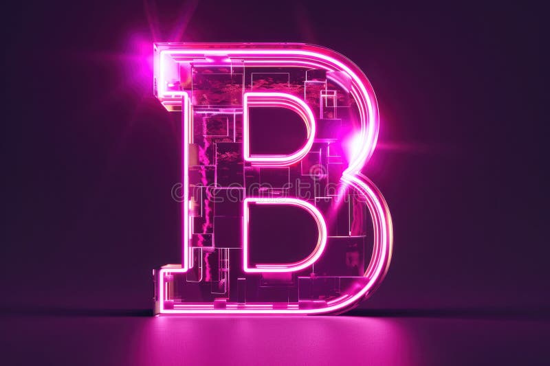 A Single Neon Letter B Displayed on a Black Background Stock ...