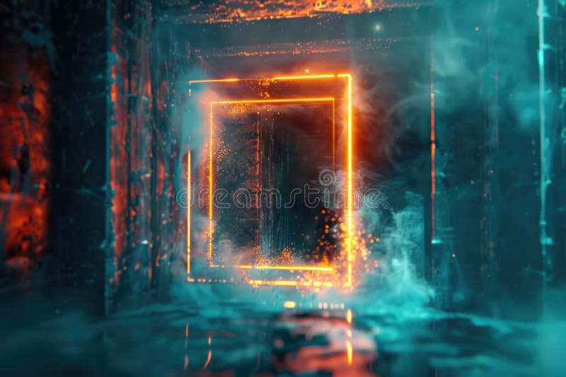 A Single Neon Light Illuminates a Dark Room Stock Photo - Image of ...