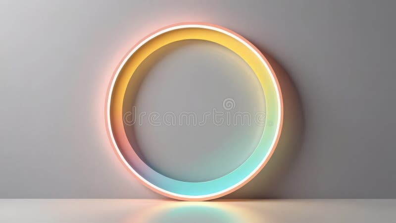 Single Neon Ring with Pastel Hues on a Neutral Wall Stock Image - Image ...