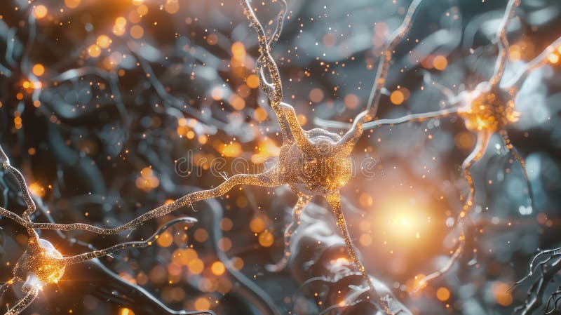 Close Up of a Neuron with Intricate Detail and Glowing Synapses Stock ...
