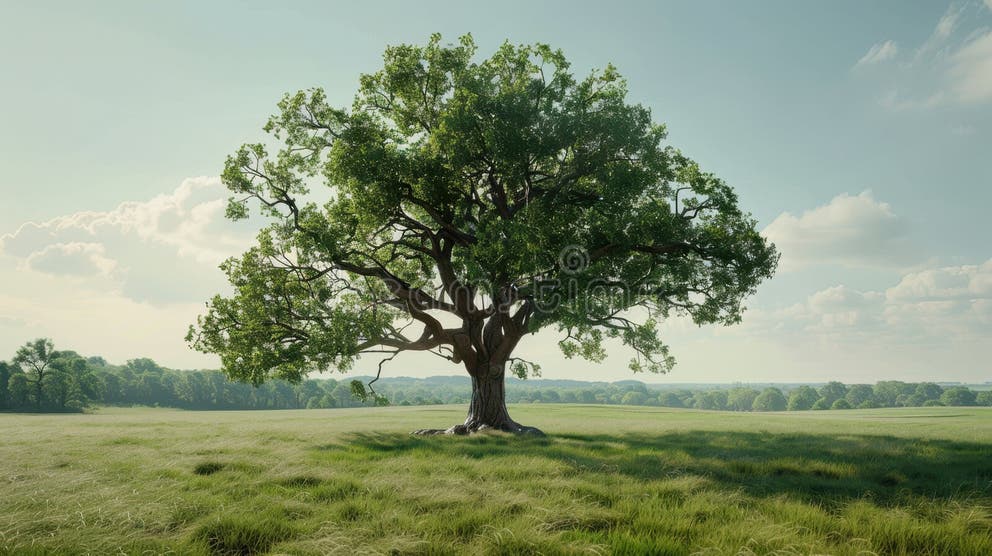 The Single Oak Tree.AI Generated Image Stock Photo - Image of natural ...