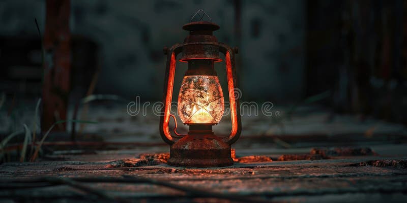 A Single Old-fashioned Lantern Lit Up in the Darkness Stock Photo ...