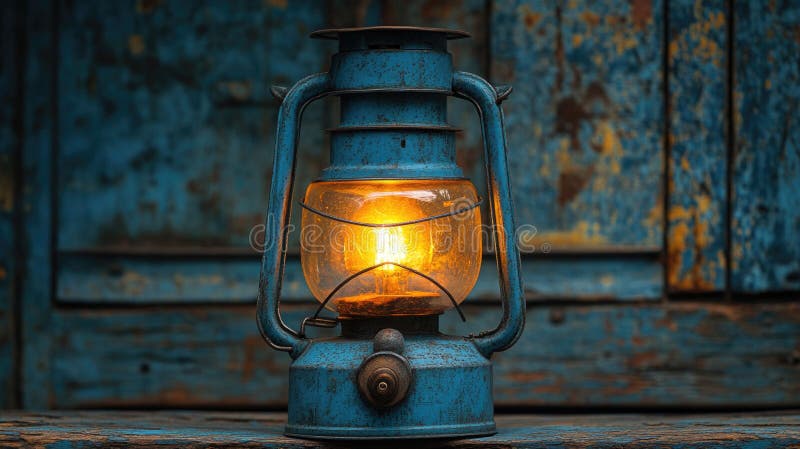A Single Old-fashioned Lantern Lit on a Wooden Table, Perfect for ...