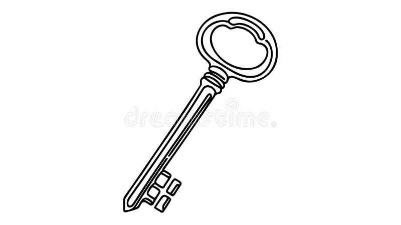 Single Old Key Drawing in Style of One Continuous Line Black Color ...