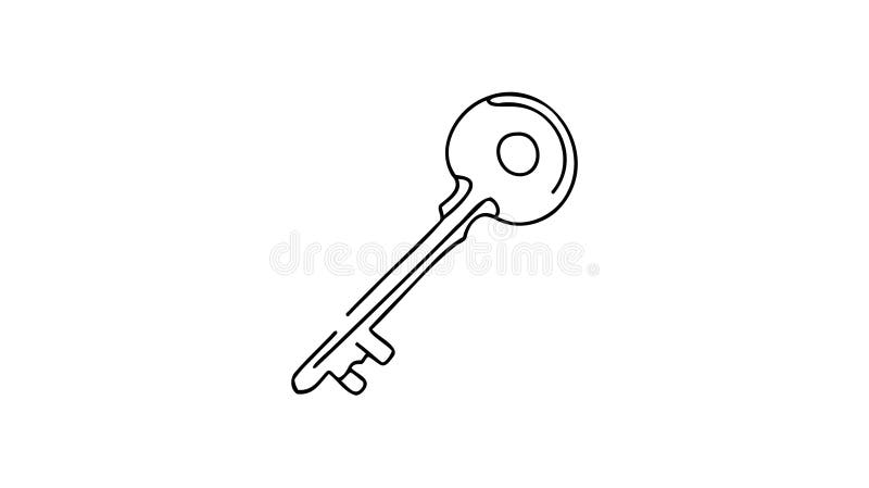 Single Old Key Drawing in Style of One Continuous Line Black Color ...