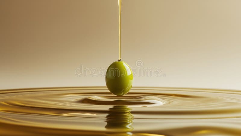 Single Olive Drops into Pool of Extra Virgin Olive Oil. Stock Image ...