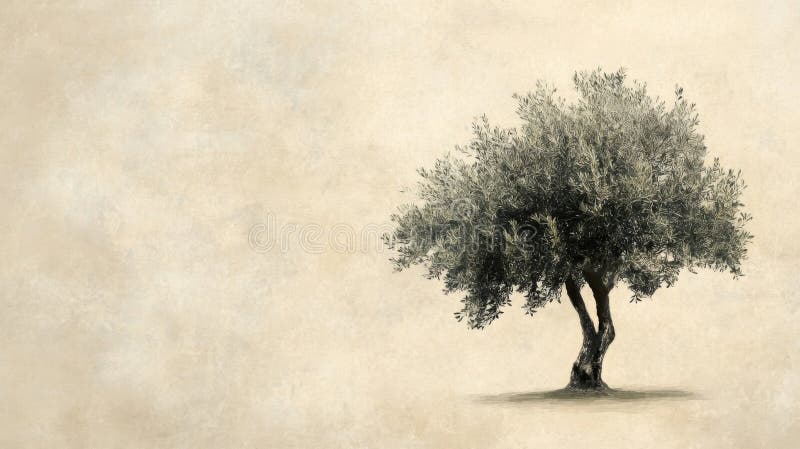 Single Olive Tree on Beige Textured Background Stock Illustration ...
