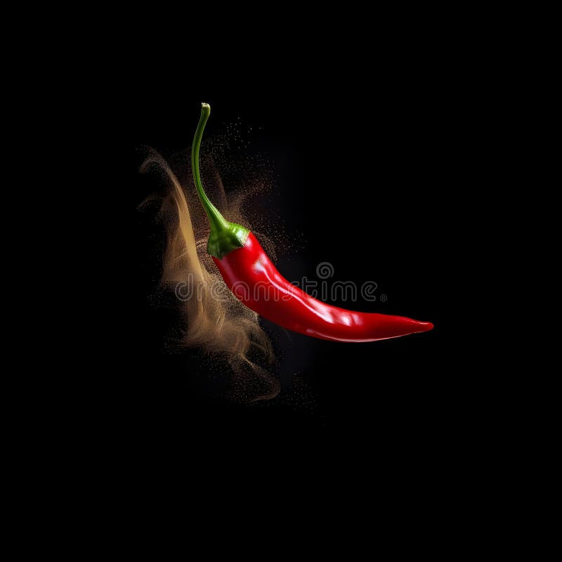 Single One Chilli Pepper Falling. Isolated with a Black Background ...
