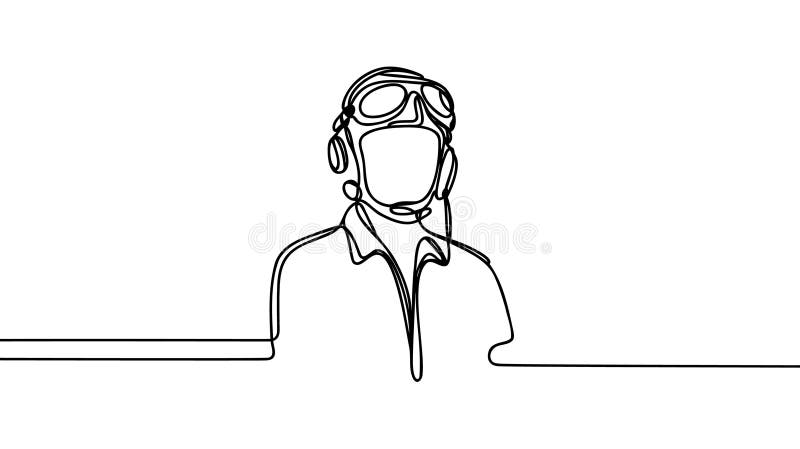 Single One Continuous Line Drawing of Young Pilot. Professional Work ...
