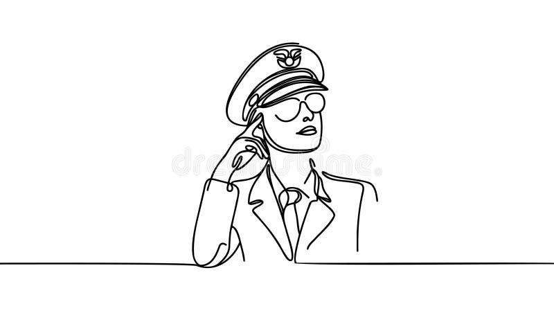 Single One Continuous Line Drawing of Young Pilot. Professional Work ...