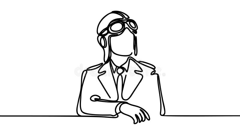 Single One Continuous Line Drawing of Young Pilot. Professional Work ...