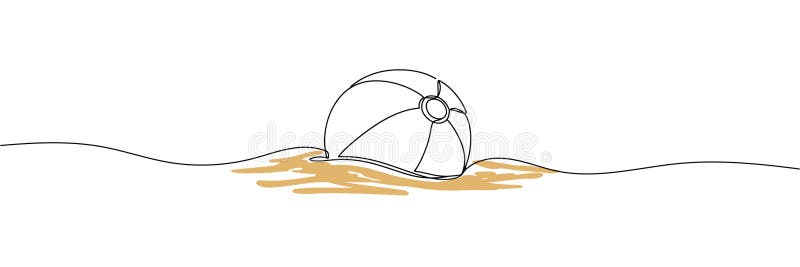 Single One Line Drawing of Beach Ball in Sand. Summer Beach Concept ...