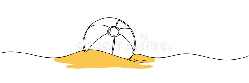 Single One Line Drawing of Beach Ball in Sand. Summer Beach Concept ...
