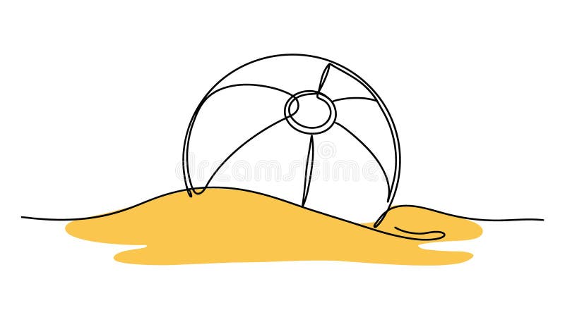 Single One Line Drawing of Beach Ball in Sand. Summer Beach Concept ...
