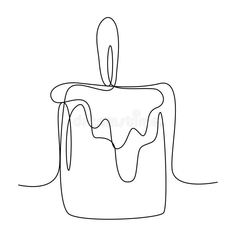 Single One Line Drawing of Candle. Continuous Linear Hand Drawn Candle ...