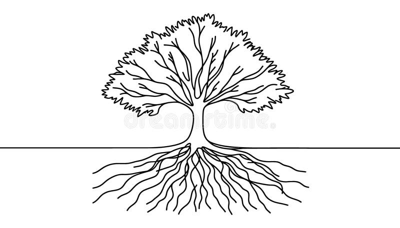 Single One Line Drawing Elm. Tree Concept Stock Illustration ...