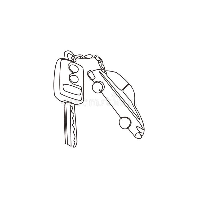 Single One Line Drawing Key Car and Key Ring Over the Metallic Table ...