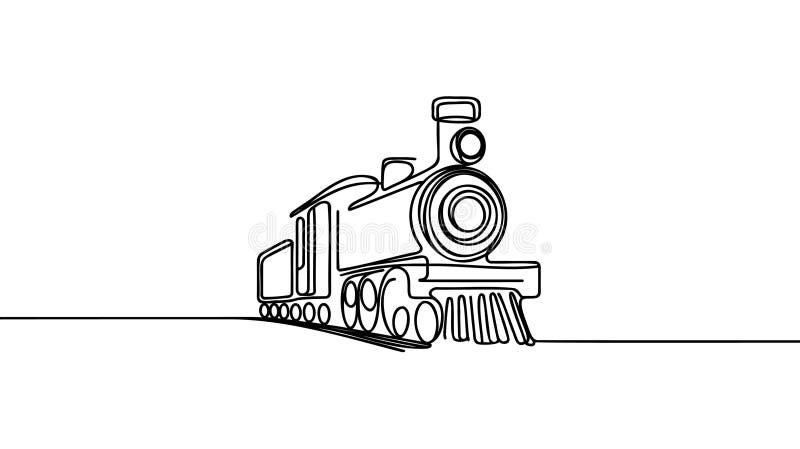 Single One Line Drawing of an Old Train Locomotive. One Line Draw ...