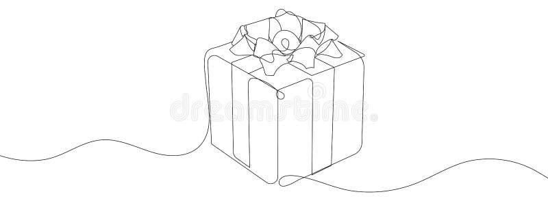 Single One Line Drawing Open White Gift Box with Ribbon and Bow ...