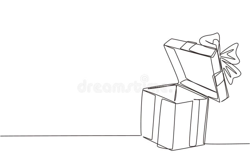 Single One Line Drawing Open White Gift Box with Ribbon and Bow ...