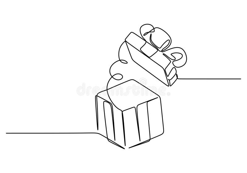 Single One Line Drawing Open White Gift Box with Ribbon and Bow ...