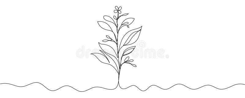 Single One Line Drawing Plants and Herbs Concept. Continuous Line Draw ...